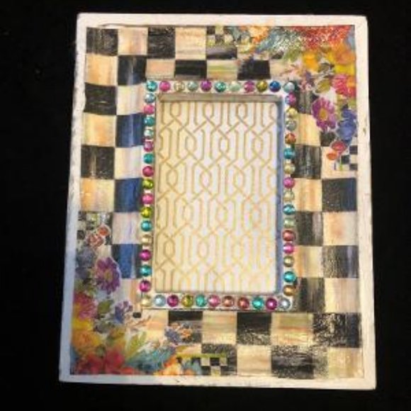 Accents | Whimsical Black White Check Frame Floral Decoupage 5x7 New ...